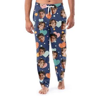 Generic Pantalon de pyjama personnalis&eacute; pour homme et femme avec cordon de serrage et poche, cadeaux personnalis&eacute;s pour amoureux, papa, maman, famille, 7-Roug