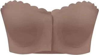 Generic Surpassdo Soutien-gorge bandeau sans bretelles avec fermeture avant sans couture, bord ondul&eacute; confortable et antid&eacute;rapant, caf&eacute;, XL