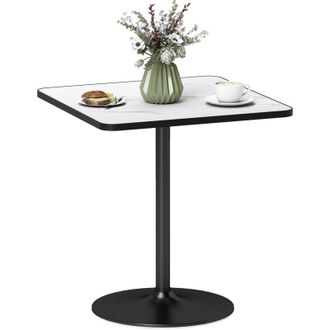 HOMCOM Table &agrave; manger pour 4 personnes table de cuisine style moderne avec plateau effet marbre et base ronde, 70 x 70 cm, blanc-Blanc