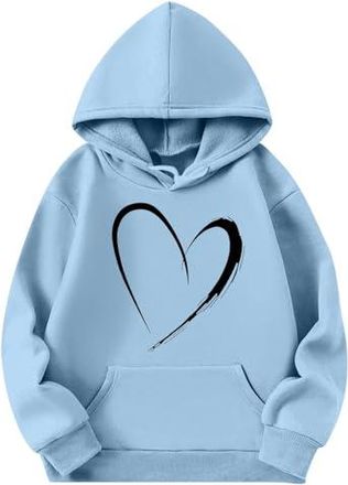 Generic Sweat &agrave; capuche ample pour la Saint-Valentin 2026 avec imprim&eacute; pour un pull confortable, bleu ciel, XXL