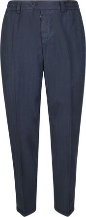 PT01 Pt01, Homme, Pantalons, Bleu, Taille: W33 Pantalone Carrot Pinces Elastico Cotton & Linen
