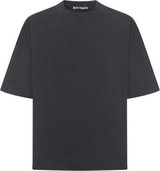 Palm Angels Homme, Tops, Noir, Taille: XL Curved Logo Loose Collar T-Shirt