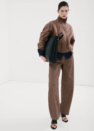 Mango Veste bomber en jean &agrave; pois chocolat - Femme - XS - MANGO