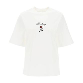 Burberry Femme, Tops, Blanc, Taille: 36 FR Rose Cotton T-Shirt