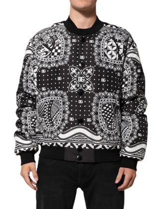 Dolce & Gabbana Black White Bandanaprint Men Bomber Jacket And Polyester Clothing