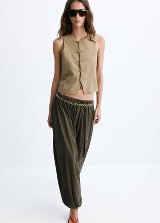 Mango Gilet &agrave; rayures avec brandebourgs vert - Femme - XXS - MANGO