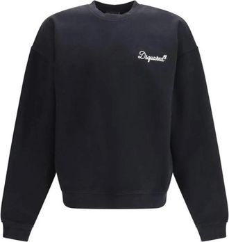 Dsquared2 Homme, Sweatshirts et sweats &agrave; capuche, Noir, Taille: M SweaT-shirt ras du cou en coton avec poignets et ourlet c&ocirc;tel&eacute;s
