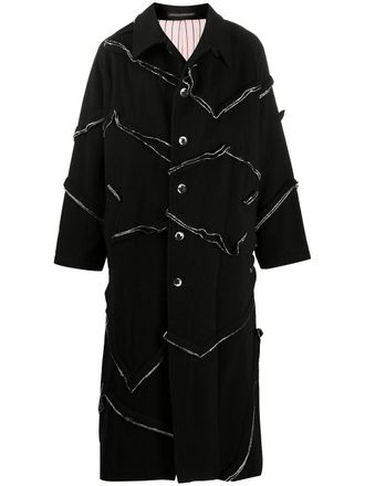 Yohji Yamamoto manteau &agrave; bords textur&eacute;s - Noir