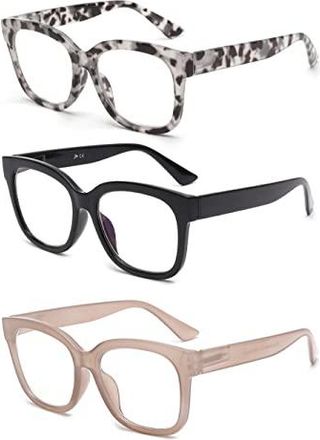 JM Lot de 3 Montures de Lunettes Carrées Surdimensionnées, Lecteur dordinateur Bloquant la Lumière Bleue pour Femmes Hommes+1.25