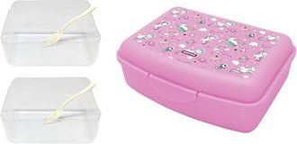 Nerthus Kitchenware FIH 1292 Kinder-Lunchbox mit Einh&ouml;rnern, leicht und leicht zu reinigen, mit 2 Trennw&auml;nden und Gabel