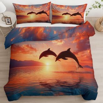 Generic Bettw&auml;sche 200x200 Delfin Bettbezug 200x200 cm Meerestiere Bettbez&uuml;ge Kuschelig Weich Mikrofaser 3D Druck Deckenbezug mit Rei&szlig;verschluss + 2 Kissenbez