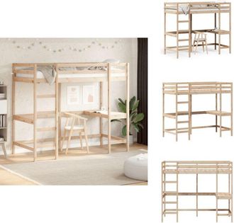 vidaXL Hochbett mit Schreibtisch 90x200 cm Massivholz Kiefer - Hochbett - Jugendzimmer - Kinderschlafzimmer - Schreibtischbett - Kiefernholz