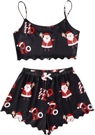 Generic Ensemble de pyjama de No&euml;l pour femmes Hauts courts de No&euml;l pour femmes avec shorts Col rond Caraco Ensembles de pyjama mignons pour int&eacute;rieur maison 