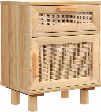 Generic vidaXL Nachttisch 1 Schublade 1 Fach Nachtschrank Nachtkonsole Nachtkommode Schlafzimmer Schrank Kommode Braun Massivholz Kiefer Natur-Rattan