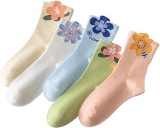 Generico Lot de 5 paires de chaussettes &agrave; fleurs de dessin anim&eacute; pour femme Kawaii, Color19, Size Suit For 35-42