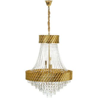 Beliani Lustre Glamour en M&eacute;tal 70 cm avec Cristaux &Eacute;clairage Salle &agrave; Manger Salon Dor&eacute; Karsa