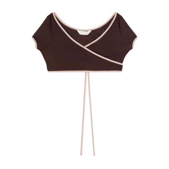 Palm Angels Cap-Sleeve Wickel Bikini Top - - Tops - Damen - Braun - XS