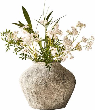 Loberon Vase Champs Antikgrau - Kunststein - Zimmer Deko für Trockenblumen & Blumen - Handgemachtes Antik-Finish - 30cm & ø36cm