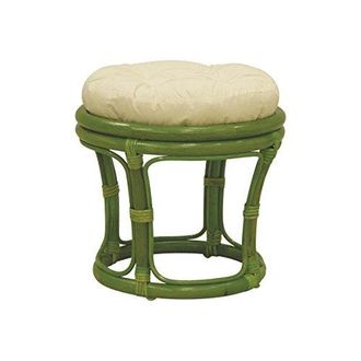 Aubry Gaspard Tabouret Pouf en rotin Vert + Coussin en Tissu 100% Coton