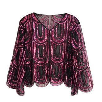 Generic Cardigan femme des ann&eacute;es 20 &agrave; paillettes, ch&acirc;le &agrave; paillettes, cardigan classique pour mariage, cocktail, &eacute;l&eacute;gant haut scintillant &agrave; paillettes, cardi
