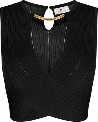 Elisabetta Franchi Femme, Tops, Noir, Taille: 42 FR Top en Maille avec D&eacute;tails Bijoux