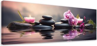 Feeby Bild Auf Leinwand Steine Orchidee Kerzen 100x40 cm 1 tlg Modern Leinwandbilder Bild auf Leinwand Kunstdruck Wand Bild Wanddeko Design Schlafzimmer Bür