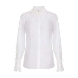 Elisabetta Franchi Blumig bestickte Georgette Bluse - - Blouses & Shirts - Damen - Wei&szlig; - 2XL