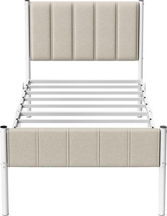Vasagle Lit Simple avec Structure en Acier, 90 x 190 cm, Chambre, T&ecirc;te de Lit Capitonn&eacute;e, Montage Rapide, Beige