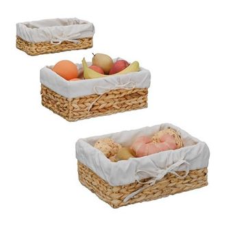 Relaxdays Brotkorb, 3er Set, versch. Größen, geflochten, mit Baumwolleinsatz, Skandi-Look Frühstückskorb, natur/creme