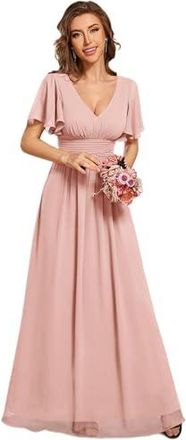 Ever-pretty Robe Demoiselle Femme Maxi Mousseline Col V Taille Empire Rose 38
