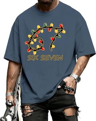 Generic 67 Chemise de No&euml;l - Col rond surdimensionn&eacute; - T-shirt de No&euml;l &agrave; manches courtes pour homme - Hauts d&eacute;t&eacute; tendance - Pour un usage quotidien, noir fonc