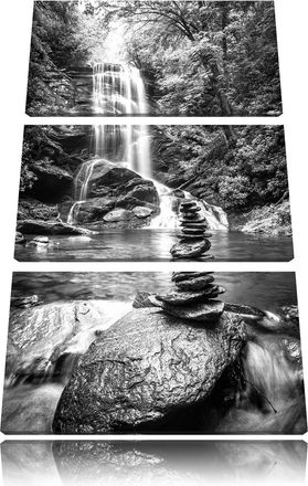 Pixxprint Zen Steine vor Wasserfall, Leinwandbild 3 Teilig, Gesamtmaß: 120x80cm, Wandbild, Dekoration, fertig gespannt, Kein Poster