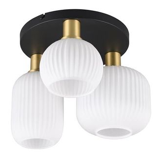 Trio Trio Leuchten Plafonnier DIVA 619800308, M&eacute;tal Laiton/Noir mat, Verre Blanc, excl. 3x E27
