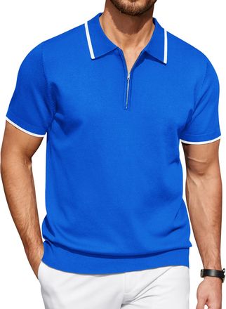 Coofandy Herren-Poloshirt mit Rei&szlig;verschluss, l&auml;ssig, gestrickt, kurz&auml;rmelig, Klassische Passform, K&ouml;nigsblau, Mittel