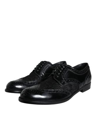 Dolce & Gabbana Womens Black Leather Floral Lace Dress Formal Shoes