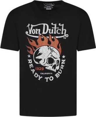 Von Dutch T-shirt en coton noir avec un imprim&eacute; t&ecirc;te de mort et un col v - Taille x_l