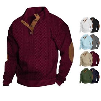 Generic Pull de sport &agrave; manches longues pour homme, pull d&eacute;contract&eacute; &agrave; manches longues avec bouton 1/4 pour lautomne et lhiver, Rouge, 4XL