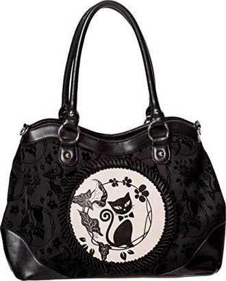 Banned Apparel Phoenix CHAT CHATON floral floqu&eacute; rockabilly Sac &agrave; main - Noir, Taille Unique