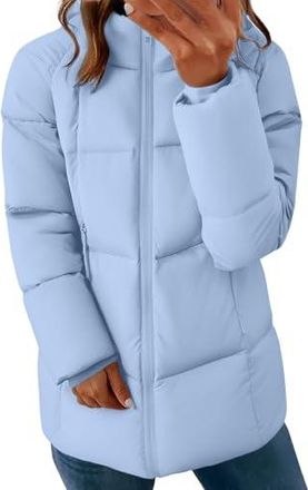 Generic Manteaux dhiver pour femmes, veste matelass&eacute;e pour femme avec capuche, couleur unie, parka enti&egrave;rement zipp&eacute;e, imperm&eacute;able, confortable, chaude, &agrave; man