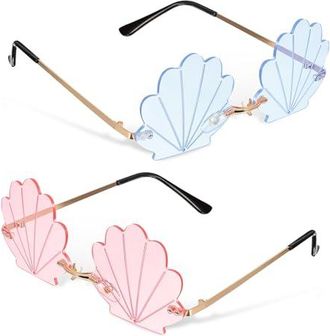 Hemoton 2 paires Lunettes de Soleil Originales sans Monture avec Verres Nacr&eacute;s Lunettes de F&ecirc;te Unisexes pour Soir&eacute;es et Photos Lot de Or Bleu Or Rose