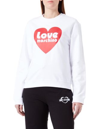 Love Moschino Regular fit Roundneck Sweatshirt in Stretch Cotton Fleece, Customized with red Heart Shiny Water Print on Front