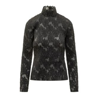 Ganni Coupe Floral Rollkragen-Oberteil - - Tops - Damen - Schwarzk - XS