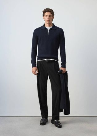 Mango Pull polo c&ocirc;tel&eacute; en m&eacute;lange de laine et de coton bleu marine - Homme - XXL - MANGO MAN