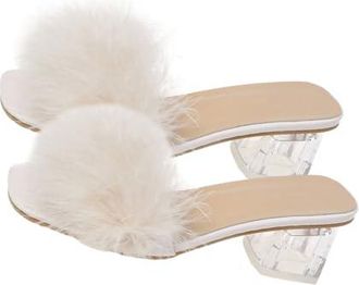 PartyKindom Fluffy Slippers Femme à Talon Épais Confortable et Mode Été Sandales Extérieures Décontractées pour Travail et Sorties Chaussures et