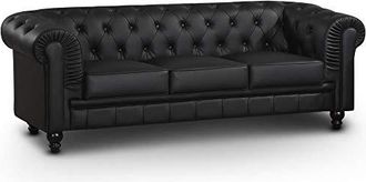 Menzzo Grand Canap&eacute; Chesterfield 3-Sitzer Sofa Schwarz