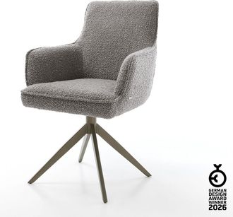DELIFE Drehstuhl Heira-Flex mit Armlehnen Boucl&eacute; Silbergrau Kreuzgestell breit Effektfinish Titan 360&deg; drehbar Wippfunktion Taschenfederkern, Esszimmerst&uuml;hle