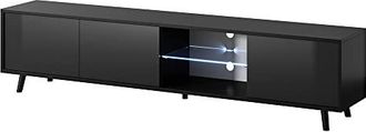 Selsey Galhad - TV-Lowboard Schwarz Matt/Schwarz Hochglanz mit weißer LED-Beleuchtung 175 cm breit