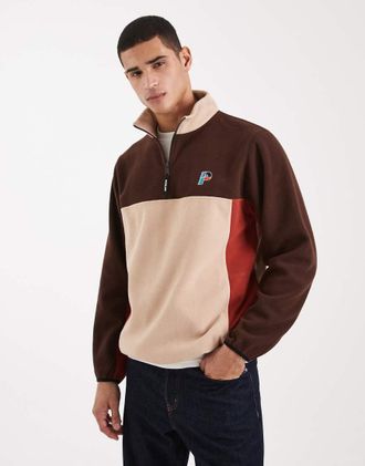 Parlez Clothing Fleece-Oberteil mit Farbblock-Design in Braun/Beige und kurzem Rei&szlig;verschluss-Bunt