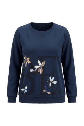 Ulla Popken Sweatshirt Sweatshirt Blumen-Stickerei Rundhals