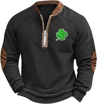 Generic Pull &agrave; fermeture &eacute;clair quart pour homme St Patrick T-shirt amusant tr&egrave;fle imprim&eacute; &agrave; manches longues pour homme Pull de printemps d&eacute;contract&eacute; fermetur